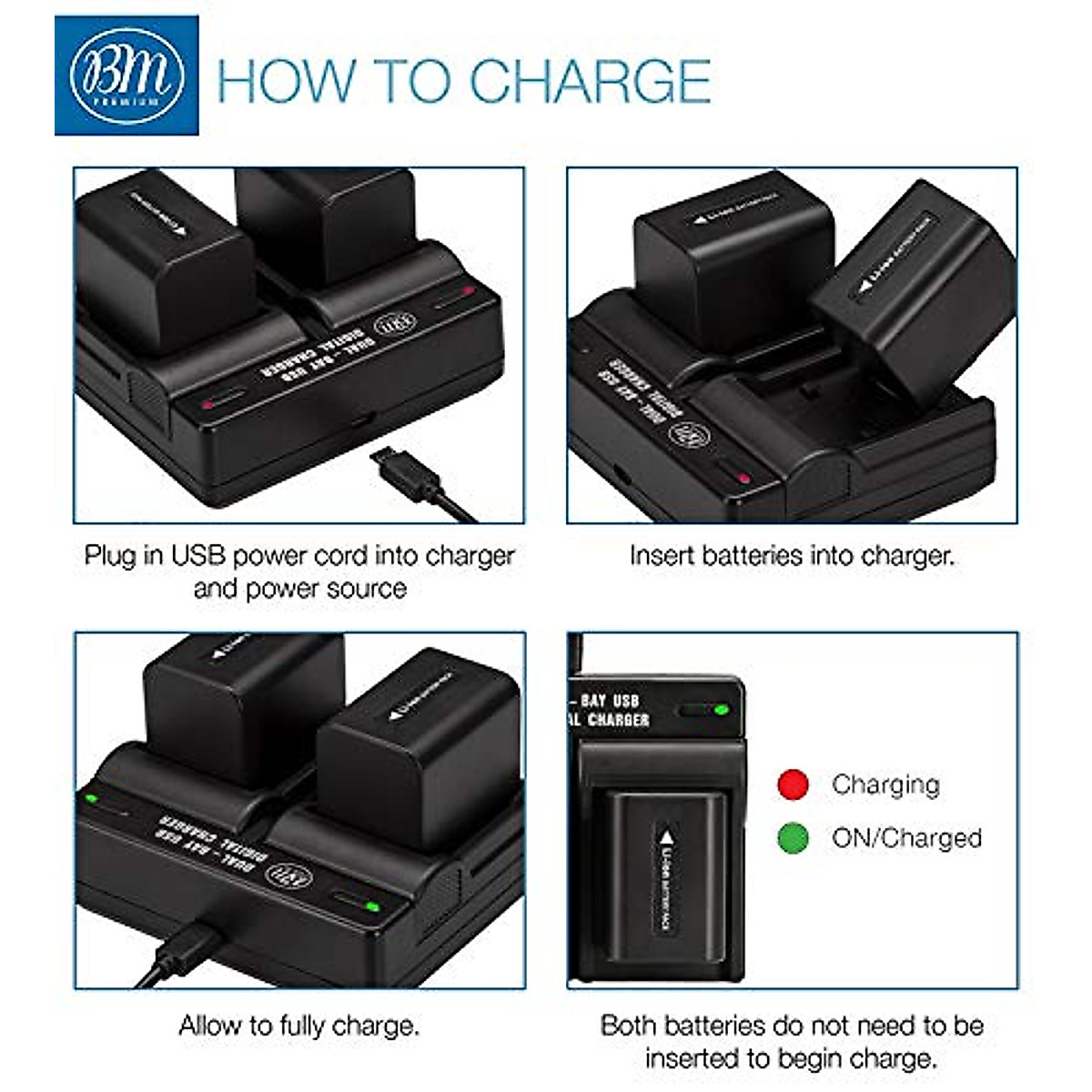BM Premium 2 NP-FV100A High Capacity Batteries and Dual Bay Charger for Sony FDR-AX30 FDR-AX33 AX53 FDR-AX700 FDR-AX100 FDR-AX35 HXR-MC50 HXR-MC88 HX-RNX80 PXW-Z90V NEX-VG20 VG30 NEX-VG900 Camcorders