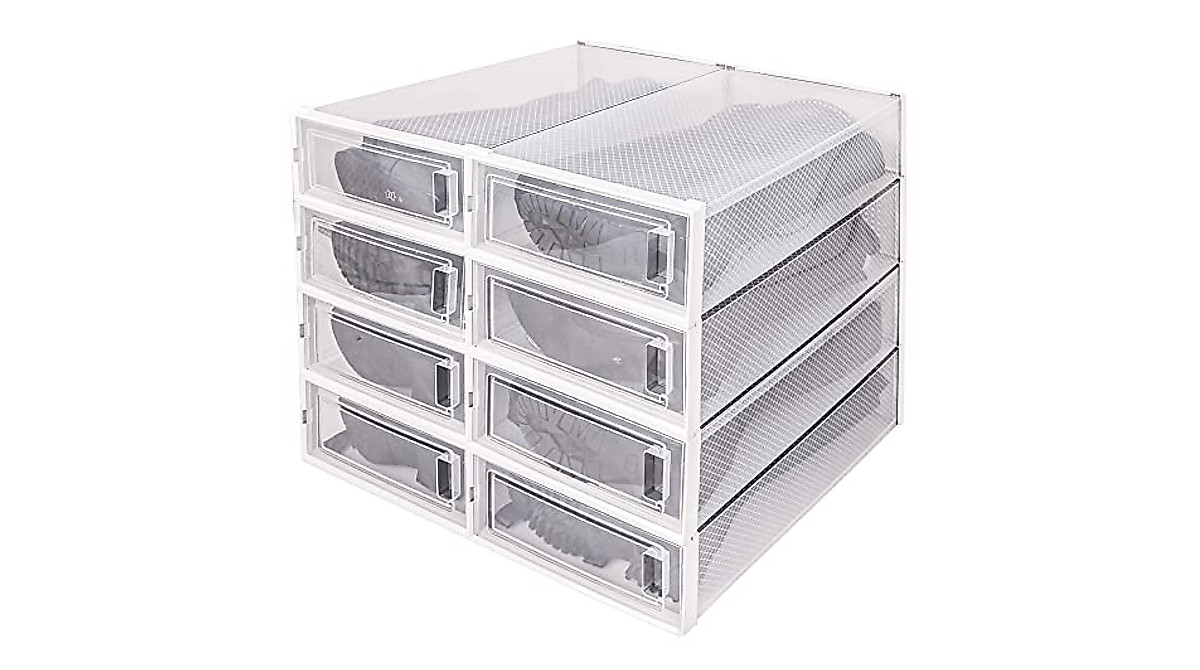 DHMAKER 8-Pack Boot Storage Boxes - Stackable & Clear