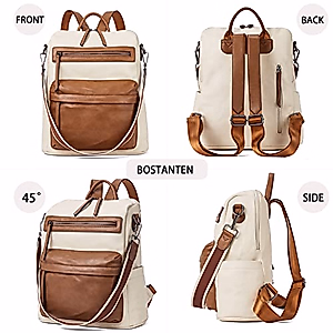 BOSTANTEN Leather Backpack Purse for Women Fashion Designer Shoulder Bag Convertible Travel Backpack Purses Brown-beige