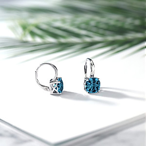 Gem Stone King 5.48 Cttw Natural Genuine London Blue Topaz Earrings In 925 Sterling Silver | Gemstone Birthstone | Cushion Cut 8MM | Dangle Earrings For Women