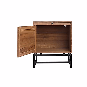 SeokIljin Natural Rattan Door Nightstand,with 1 Rattan Door Drawer,Rustic Bedside Table Cabinet Accent Table with Sturdy Metal Leg for Living Room,Bedroom