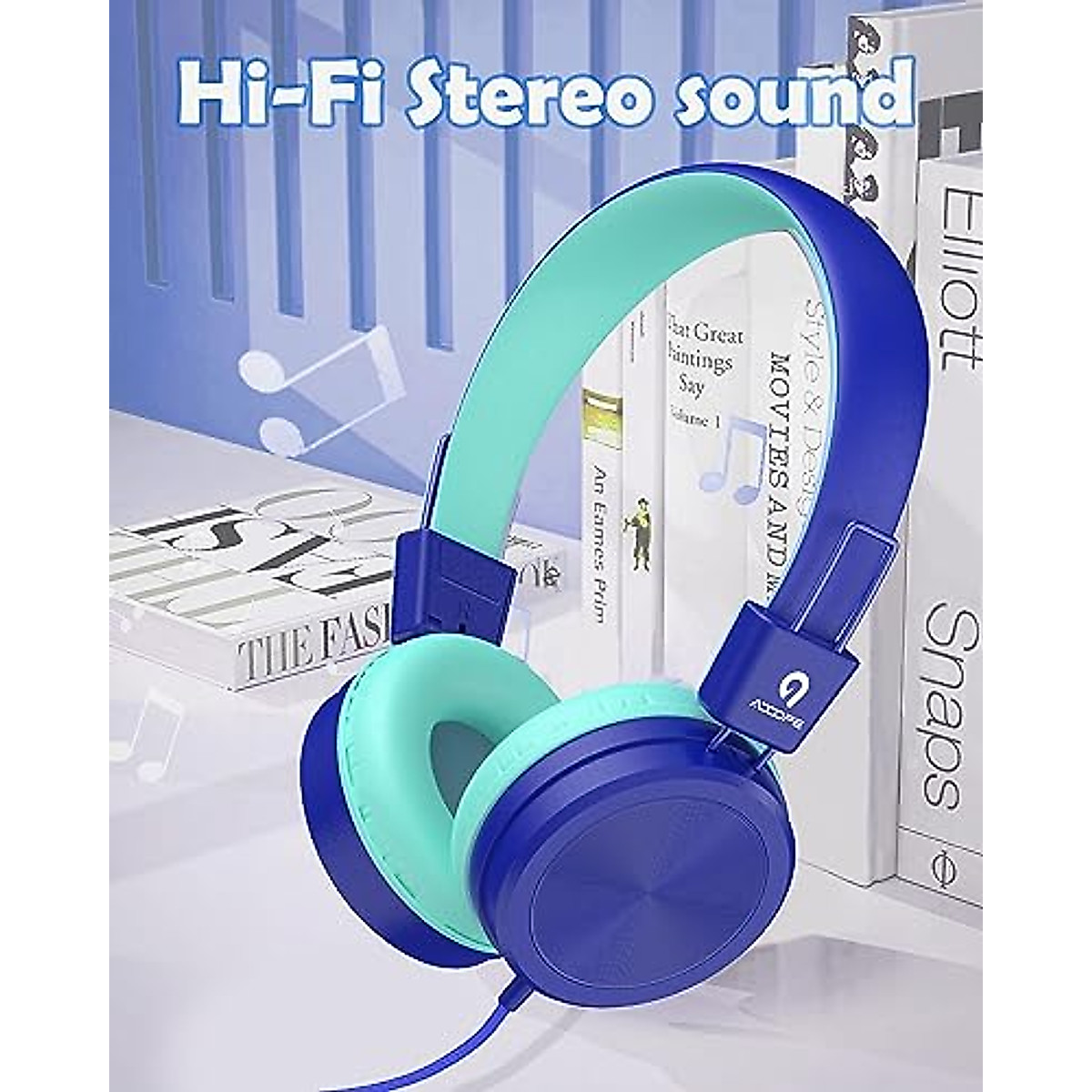 ADOOPE Kids Headphones Wired Kids Headphones for School/Travel/Home, Kindle, Mac, Tablet, iPad, 3.5mm Headphone Jack, Blue Kids Headphones with Microphone