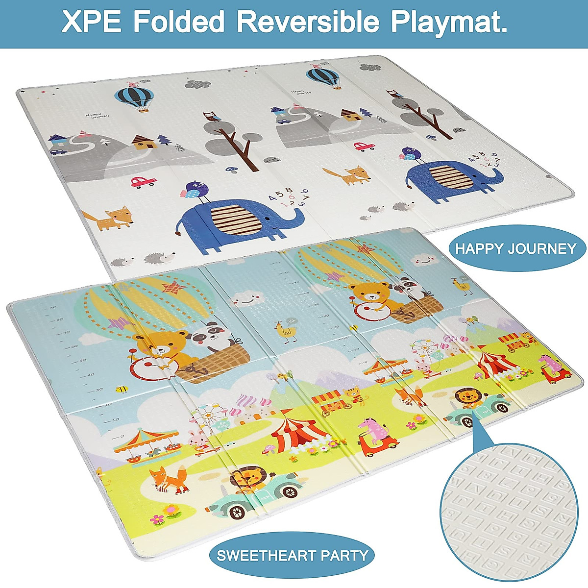 LuckyDove Baby Play Mat,Reversible Foldable Playmat,Portable Extra Large Thick Foam Crawling playmat for Infants,Babies,Toddlers,Indoor Outdoor Use,BPA Free Play Mat for Baby(with Travel Bag),78"*71"