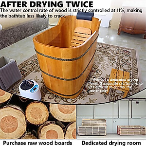 MegLob Free-Standing Wooden Bathtub Kit, Solid Wood Alone Stand Bathtub with Pop-Up Drain, Traditional Japanese SPA Deep Soaking Bath, with Insulated Wooden Lid & Tub Chair,Oak 110cm/43.31"