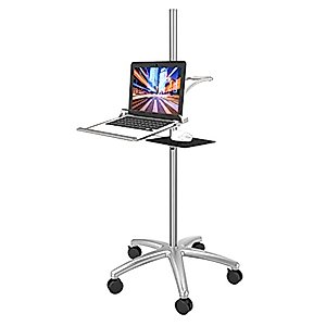 Aluminum Mobile Laptop Cart on Wheels, Height Adjustable Rolling Laptop Stand with Mouse Tray, Mobile Computer Workstation for Home, Office, School and Hospital