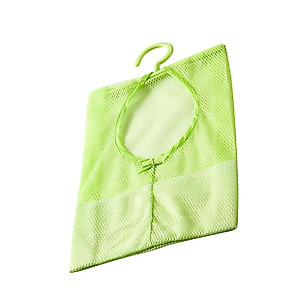OFFSCH Kitchen Bathroom Mesh Shower Storage Rack for Dolls Pillows and Clothes Green Hanging Laundry Organizer with Hooks for Efficient Space Saving