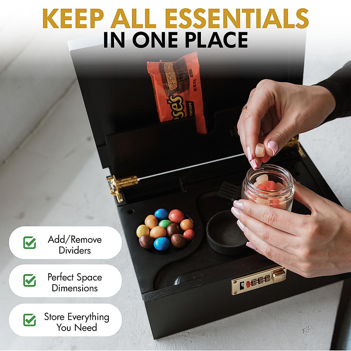 HASHBOX Storage Box - Large Bamboo Box with Rolling Tray and Combination Lock - Wooden Box for Herbs and Accessories