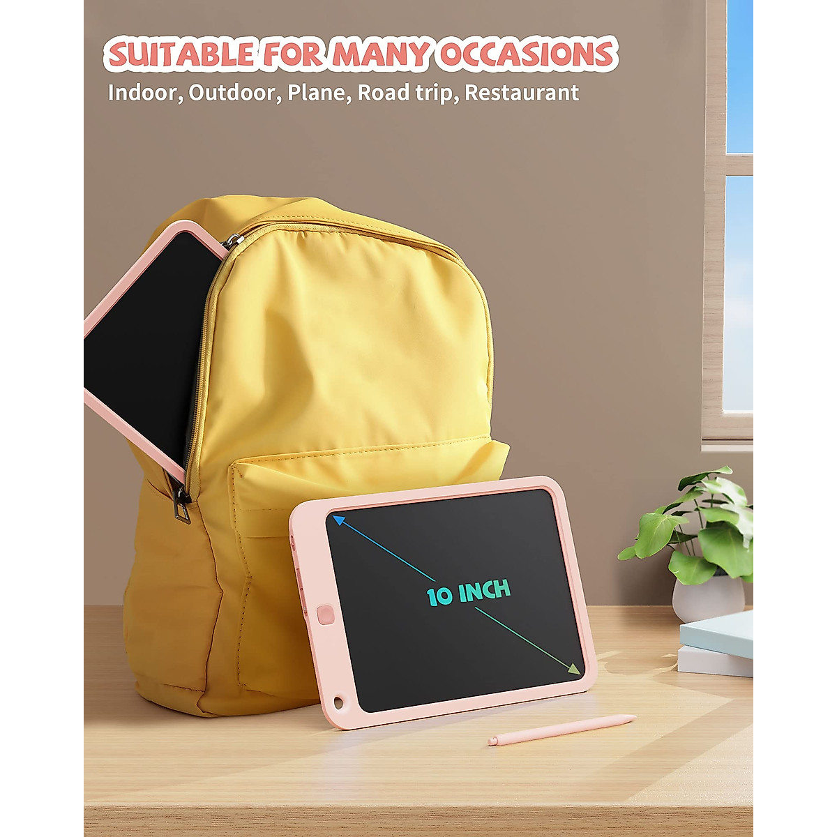 LCD Writing Tablet 10 Inch, Toys for 3 4 5 6 7 8 9 10 Year Old Boys Girls, Colorful Doodle Board Drawing Tablet, Gift for Boys Toddlers Age 3-12 Years, Memo Board, Drawing Pads with Lanyard (Pink)