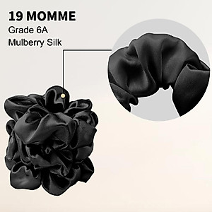 ZIMASILK 100% Mulberry Silk Hair Scrunchies, Best For Women And Girls’ Hair 19 Momme Elastic Hair Bands for Ponytail Holder Gentle And No hurt (3 Pack, Black)