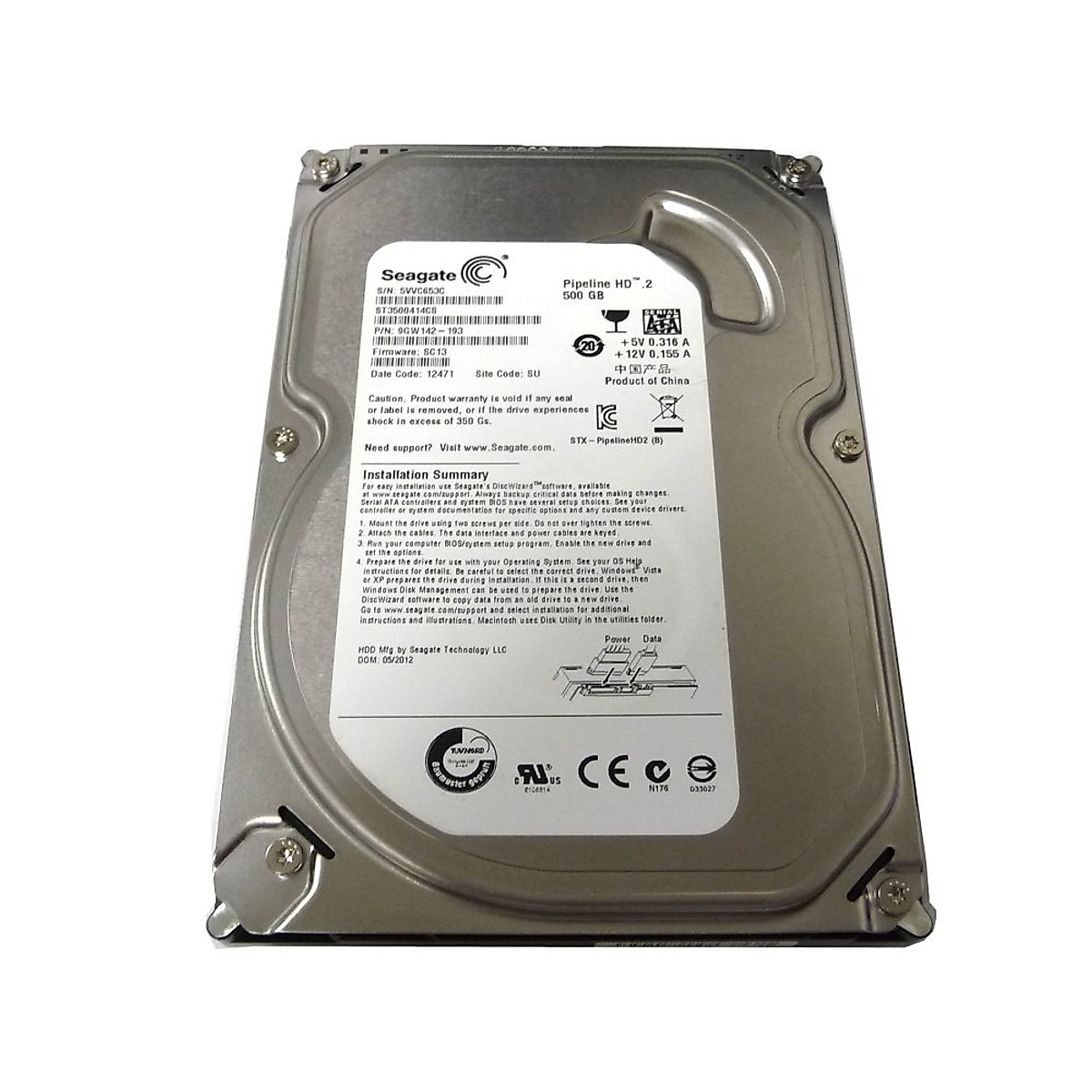 Seagate Pipeline HD ST3500414CS 500GB 5900RPM 16MB Cache SATA II 3.0Gb/s 3.5in Internal Hard Drive (PC, RAID, NAS, CCTV DVR) [Renewed] -w/1 Year Warrany