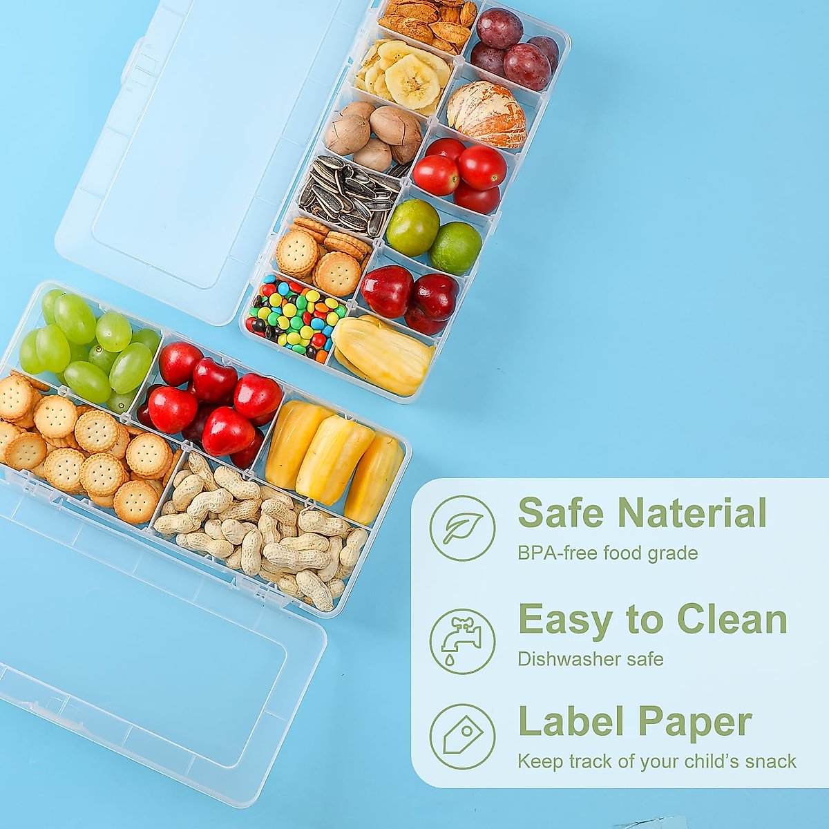 Goiio Snack Box Container, 12 Compartments Reusable Divided Snack Container Box, for Storage, Work and Travel, 1 pack