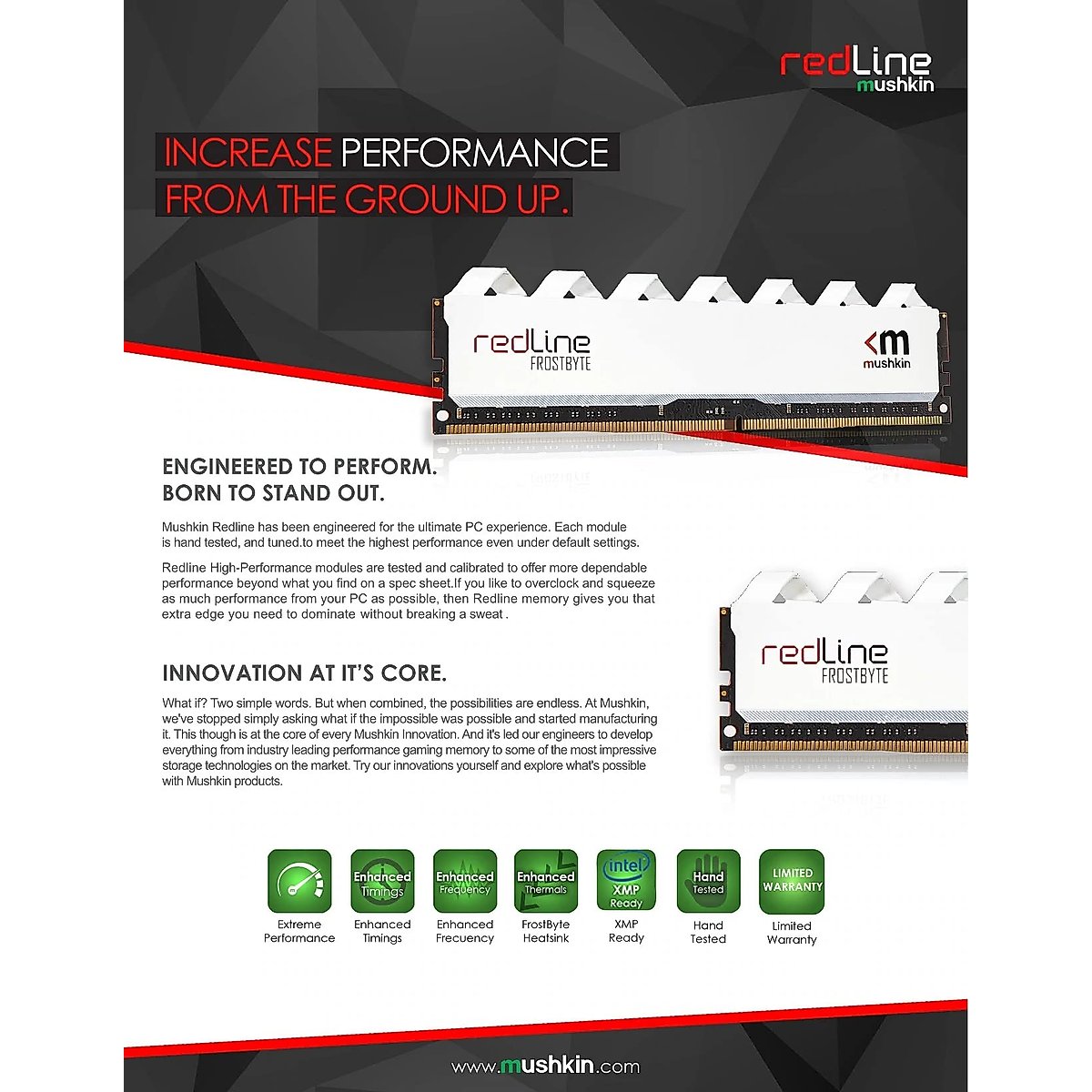 Mushkin Redline White - DDR4 UDIMM - 64GB (2x32GB) 3200MHz CL-14-288-pin1.4V Desktop Ram - Non-ECC - Dual Channel - FROSTBYTE Heatsink (MRD4U320EJJP32GX2)
