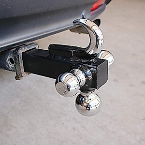 Heavy Duty Tri-Ball Hitch Mount with Hook Triple Ball Mount with Hook Solid Shank Solid Shaft 2x2 Inch Tube Trailer Hitch Receiver Triple Ball Trailer Hitch Extension Hook