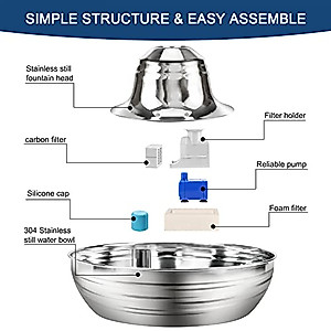 OPOLEMIN Stainless Steel Cat Water Fountain with 8 Replacement Filters, 67oz/2L Cat Water Dispenser Easy Assemble& Clean, Pet Water Fountain for Small Cats Dogs Inside (with Power Adapter)