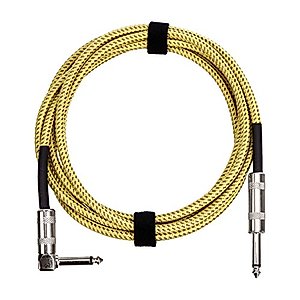 Amazon Basics TS 1/4 Inch Tweed Cloth Jacket Right-Angle Instrument Cable for Electric Guitar, 10 Foot, Yellow & Brown