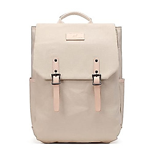 NOL Natural Organic Lifestyle Classic Casual Daypack Backpacks Durable Cotton Leather Vintage Rucksack fit 14 Inch Laptop Bag (Beige)