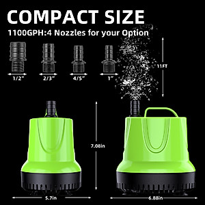 FREESEA Fountain Submersible Water Pump: 1100 GPH 100W Small Sump Pump for Outdoor Pond Hydroponic Statuary Waterfall Aquarium Fish Tank