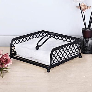 Elegant Flat Paper Napkin Holder with Dispenser Arm - Napkin Holders for Table, Kitchen, Countertops & Outdoor Tables - Square Metal Lattice Basket Dinner Napkin Holder -Napkins Dispenser (Black)