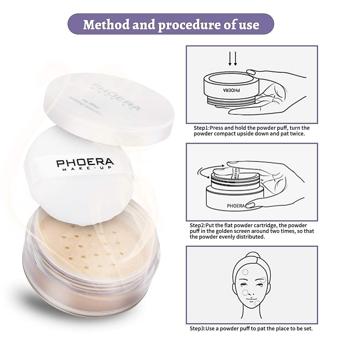 PHOERA Setting Powder Controls Oil,Setting Powder Makeup Light,Loose Powder Makeup Coverage,Loose Setting Powder Mini,0.17oz (Big02# Cool Beige)