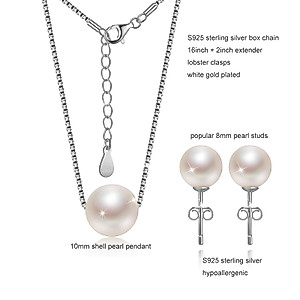 Pearl Necklace and Earring Set Silver,Pearl Jewelry Set for Women Simple,Single Pearl Set Jewelry for Women,Brial Pearl Necklaces Bridesmaid Jewelry Sets for Wedding/Prom Gifts