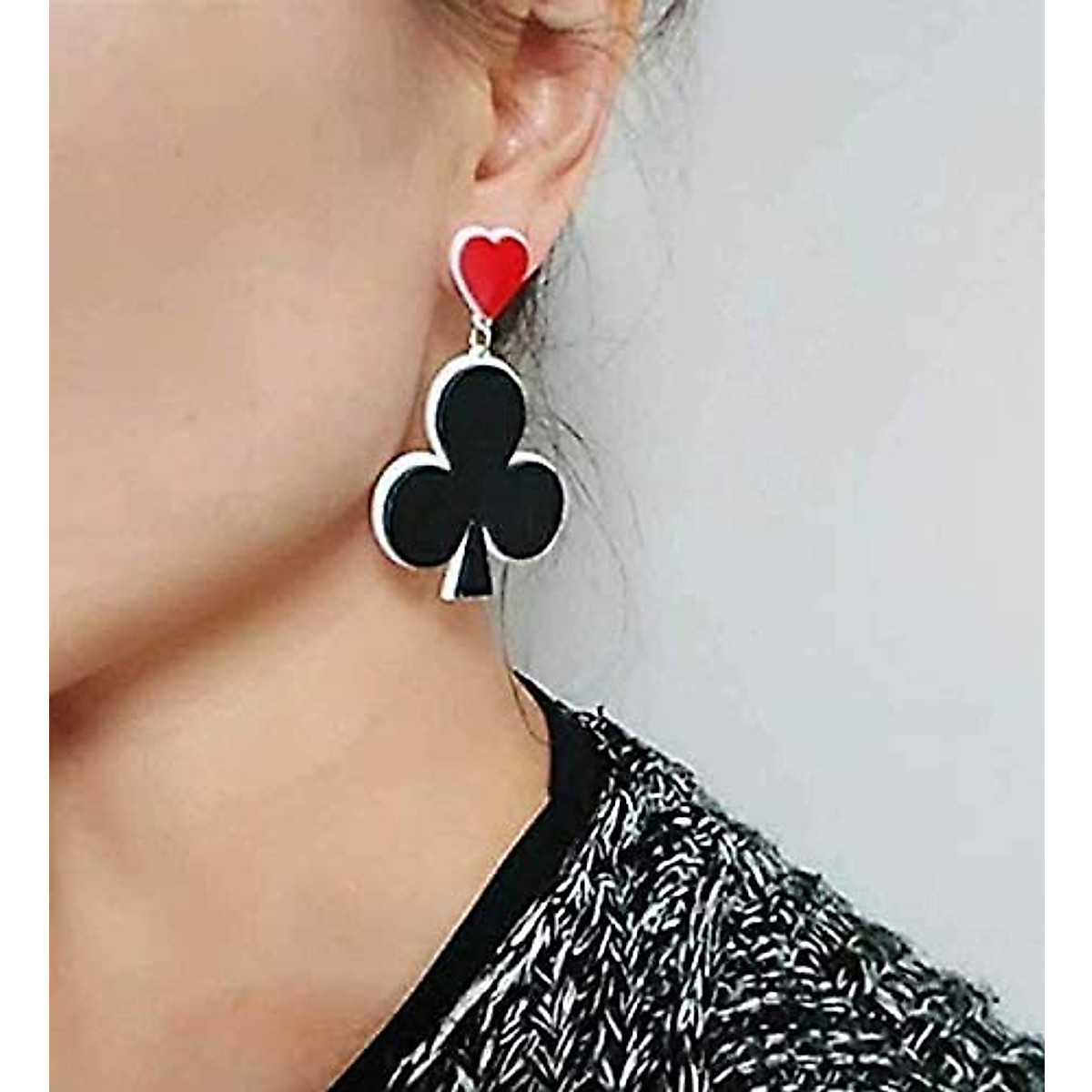 GUOXIAOMEI Playing Cards Pattern Drop Earring Fashion Party Gift Charms Hearts Spades Plum Poker Acrylic Earring Jewelry (Red 1)