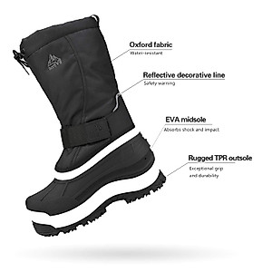 NORTIV 8 Men's Snow Boots Waterproof Winter Insulated Fur Liner Lightweight Outdoor Hiking Tall Booties Black 14 Quebec-M
