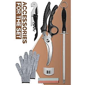 Purple Dragon 12pcs Chef Knife Set, High Carbon Steel Hand Forged Meat Boning Carving Cleaver Knife with Accessories for Kitchen, BBQ Camping Knives Set with Leather Bag