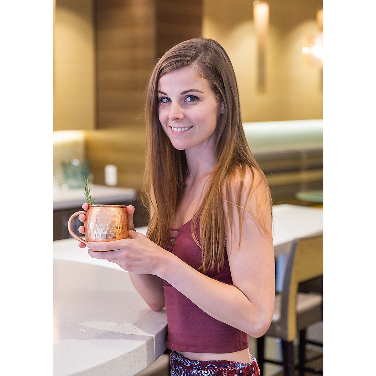 La Belle Vie LLC Moscow Mule Mugs - Set of 2 - - Premium 1/2 Pound Mugs - 100% Solid Copper - Hammered Finish - 16oz LBV Mugs