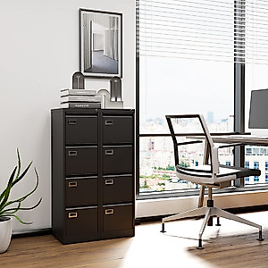 Yizosh 4 Drawer Black File Cabinet with Lock, Filing Cabinets for Home Office, Metal Locking Office File Storage Cabinets with Drawers, Vertical Small Filing Cabinet Organizer for Legal/A4