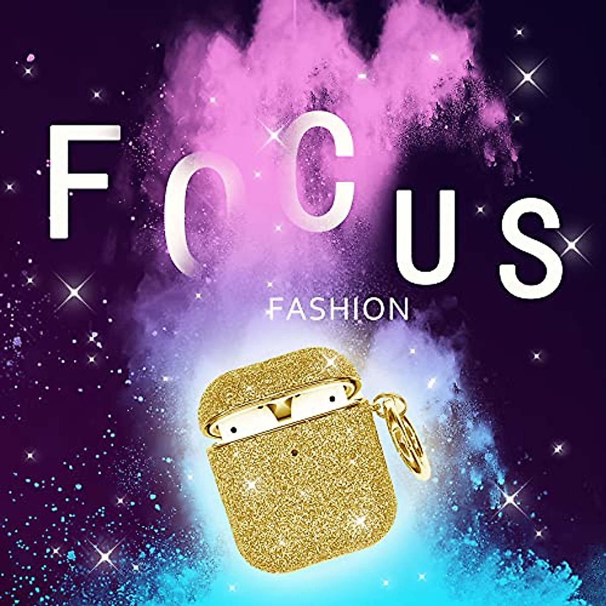 wanghe Luxury Bling Surface Plating Hard Cover Compatible with AirPods Case, Shockproof Protective Cover with Keychain for AirPod 2 & 1 - Gold Bling