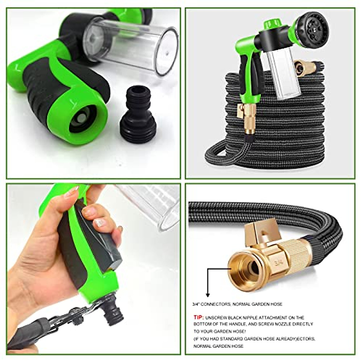 Pup Jet Dog Wash Hose Nozzle Foam Sprayer Dog Horse Sprayer Wash Hose Attachment Soap Dispenser Bottle Nozzle Sprayer Washing Car Shower Pet Bathing Tool(green with gloves)