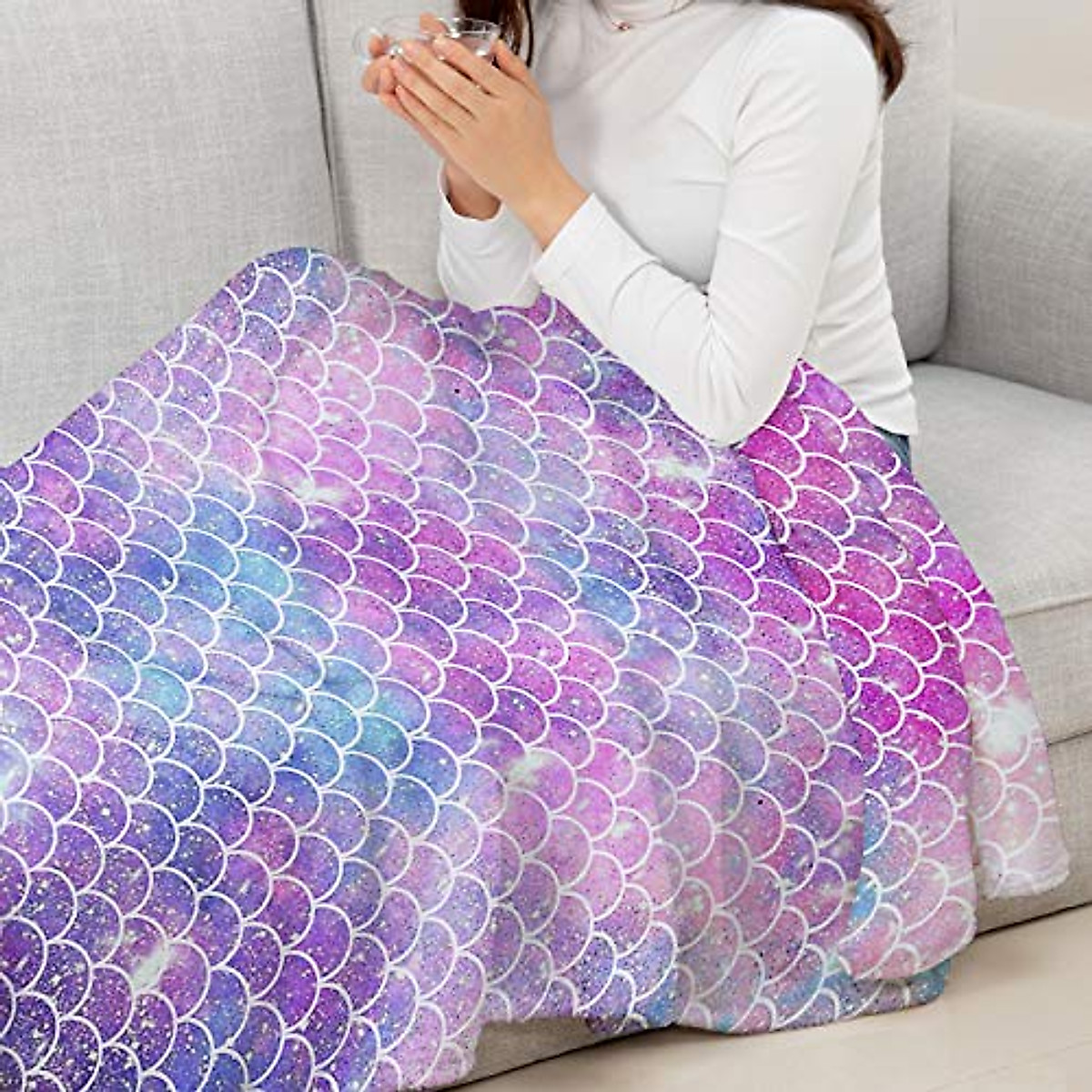 Mermaid Throw Blanket,Flannel Fleece Blanket,Soft Cozy Fuzzy Comfy Warm Cute Lightweight Blanket for Girl,Kid,Toddler,Baby-ombre Microfiber Blanket for Couch,Bed,Sofa,Chair-Crib Stroller Nap-60" x 50"