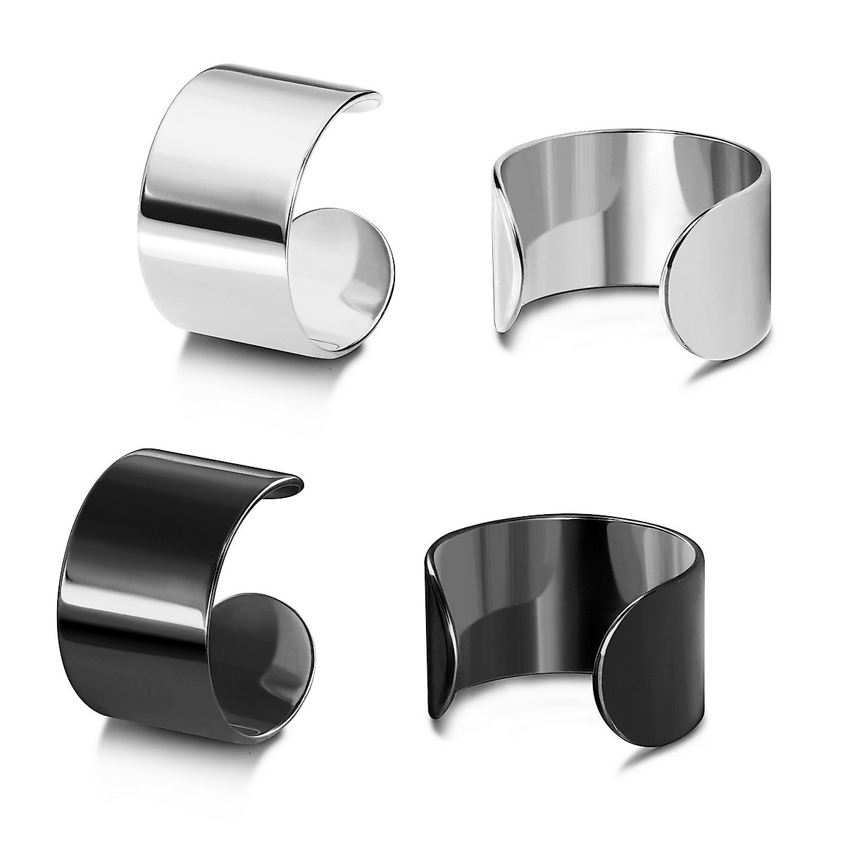 JewelrieShop Earcuffs Stainless Steel Ear Cuffs Helix Cartilage Clip on Wrap Punk Earrings for Women Men Non Piercing Adjustable 2 pairs