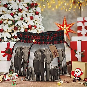 Christmas Gift Bags with Drawstring Burlap Gift Bags African Elephant Christmas Linen Bags for Xmas Party Candy Bags with Cards Xmas Reusable Wrapping Bags Christmas Linen Treat Bags for Holiday