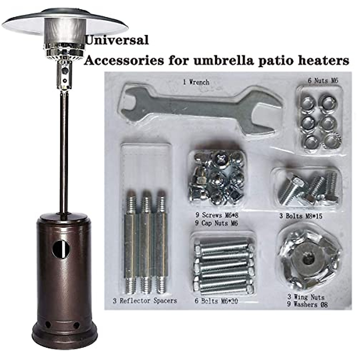 Patio Heater Replacement Hardware -Bolt & Nut Set Propane Patio Outdoor Space Heater Accessories Round Umbrella Shape Stand-up Pyramid Patio Heaters Heat kit