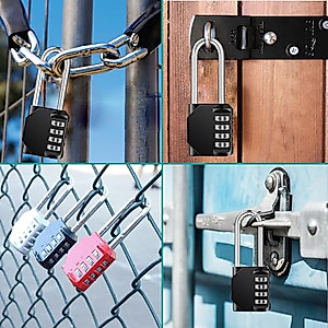 ZHEGE Long Shackle Padlock, 4 Digit Combination Lock, Resettable Weatherproof Combo Lock for School, Gym Employee Locker, Outdoor, Fence (Black)