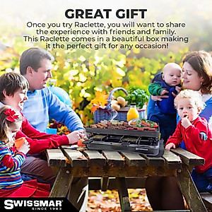 Swissmar Classic 8-Person Raclette Party Grill - Indoor Electric Grill & Griller with Reversible Cast Iron Grill Plate/Crepe Top - Anthracite Black