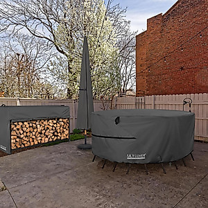 ULTCOVER Round Patio Furniture Cover - Outdoor Waterproof Table with Chair Set Cover 108 inch, Black