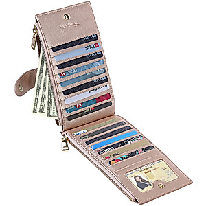 Travelambo Wallet Women RFID Blocking Bifold Multi Card Wallet Case with Zipper Pocket RFID Wallet Women