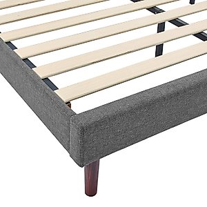Amazon Basics Upholstered Platform Bed with Button-Tufted Headboard, Wood Slat Support, Easy Assembly - Full, Dark Gray