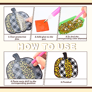 Shellwei 8 Pcs Fall Thanksgiving Diamond Art Coasters Pumpkin Diamond Painting Coasters with Holder Autumn DIY Diamond Painting Kit Diamond Coasters for Adults Crafts Gift Beginner