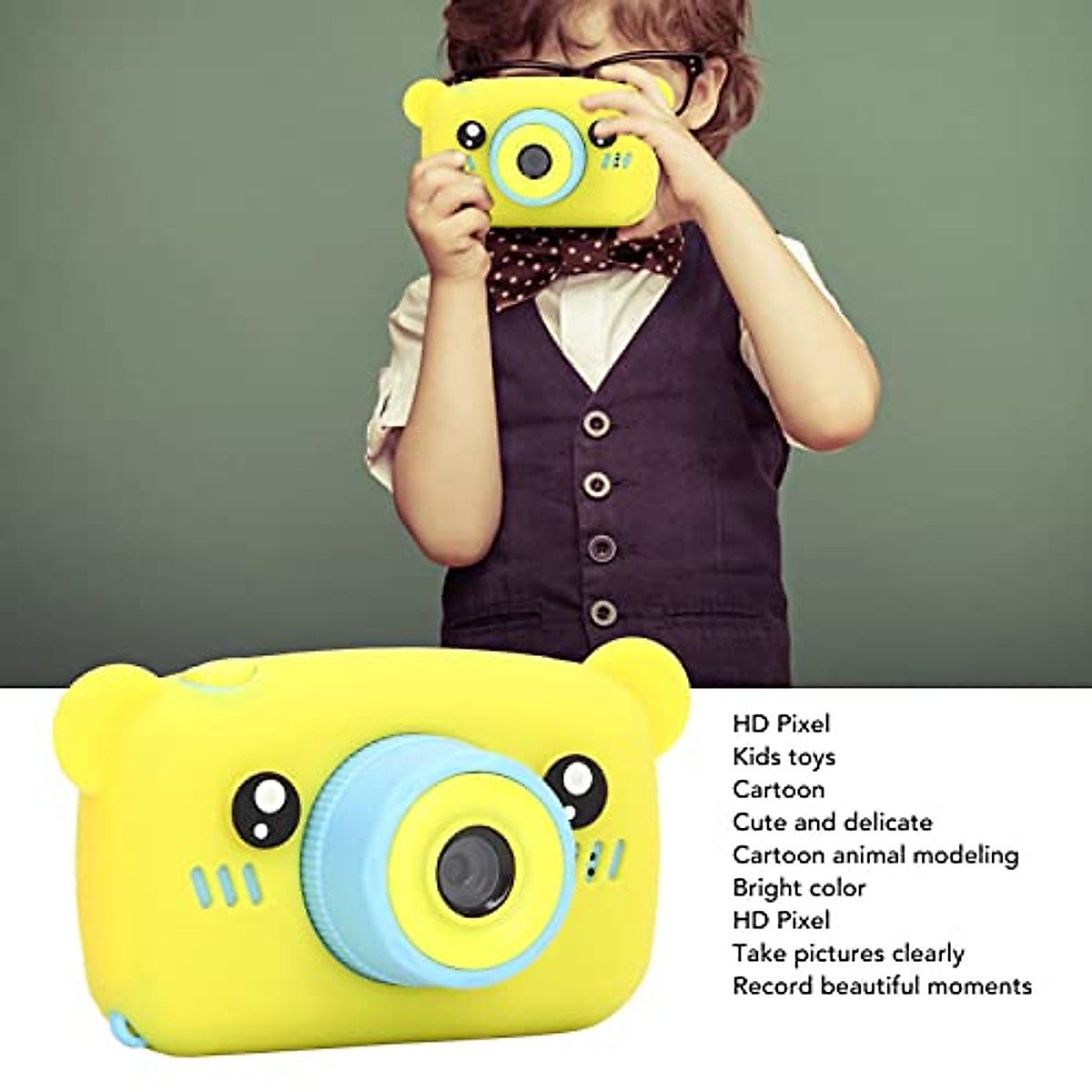 Children Camera, Digital Portable Rechargeable 2 Inch Display Kid Video Camera Birthday Gift for Outdoor Activity for Home Travel(Yellow)