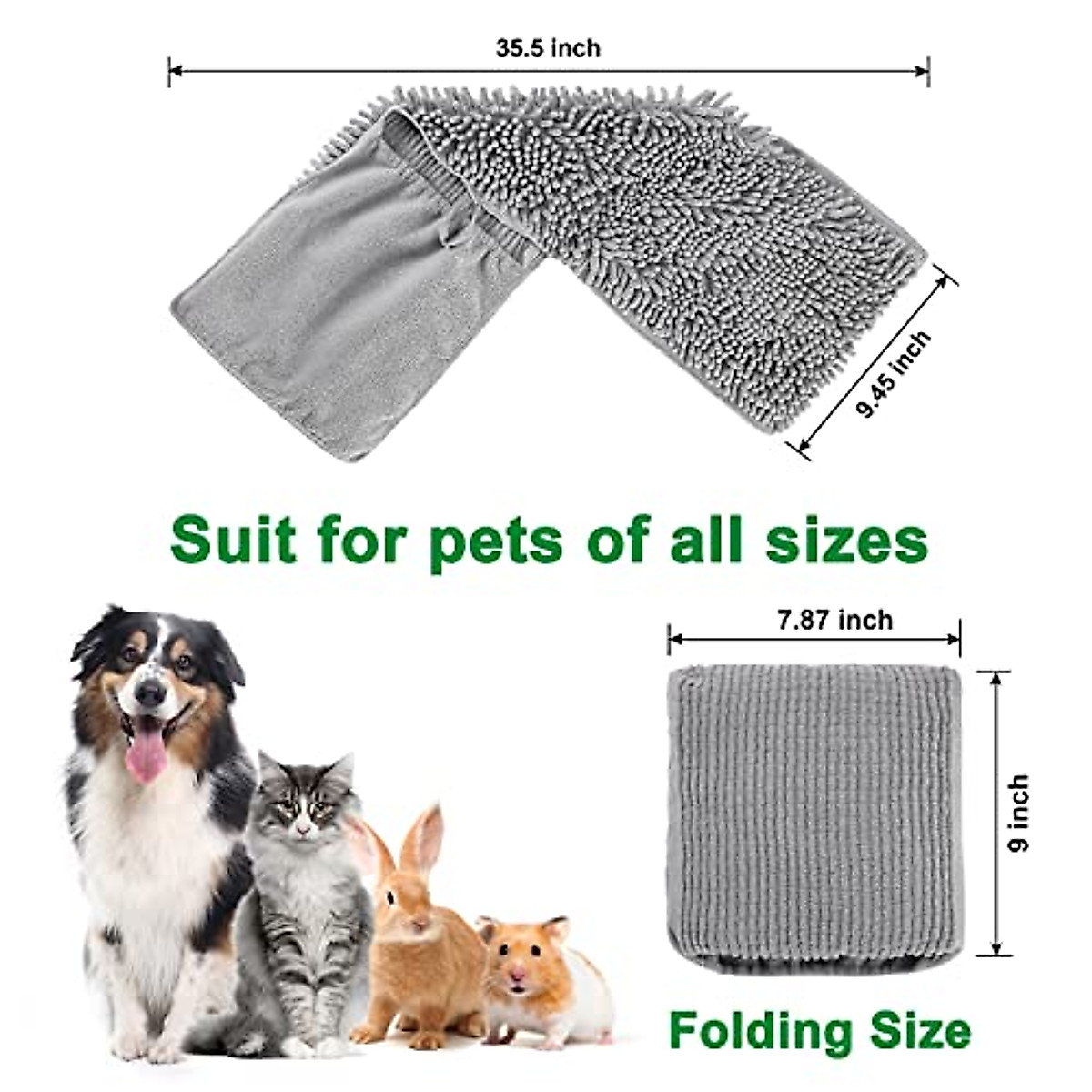 SANBRAGE Dog Shammy Towel (1 Pack), High Water Absorption, Chenille Fabric, Pocket Design, Quick Drying, Machine Washable