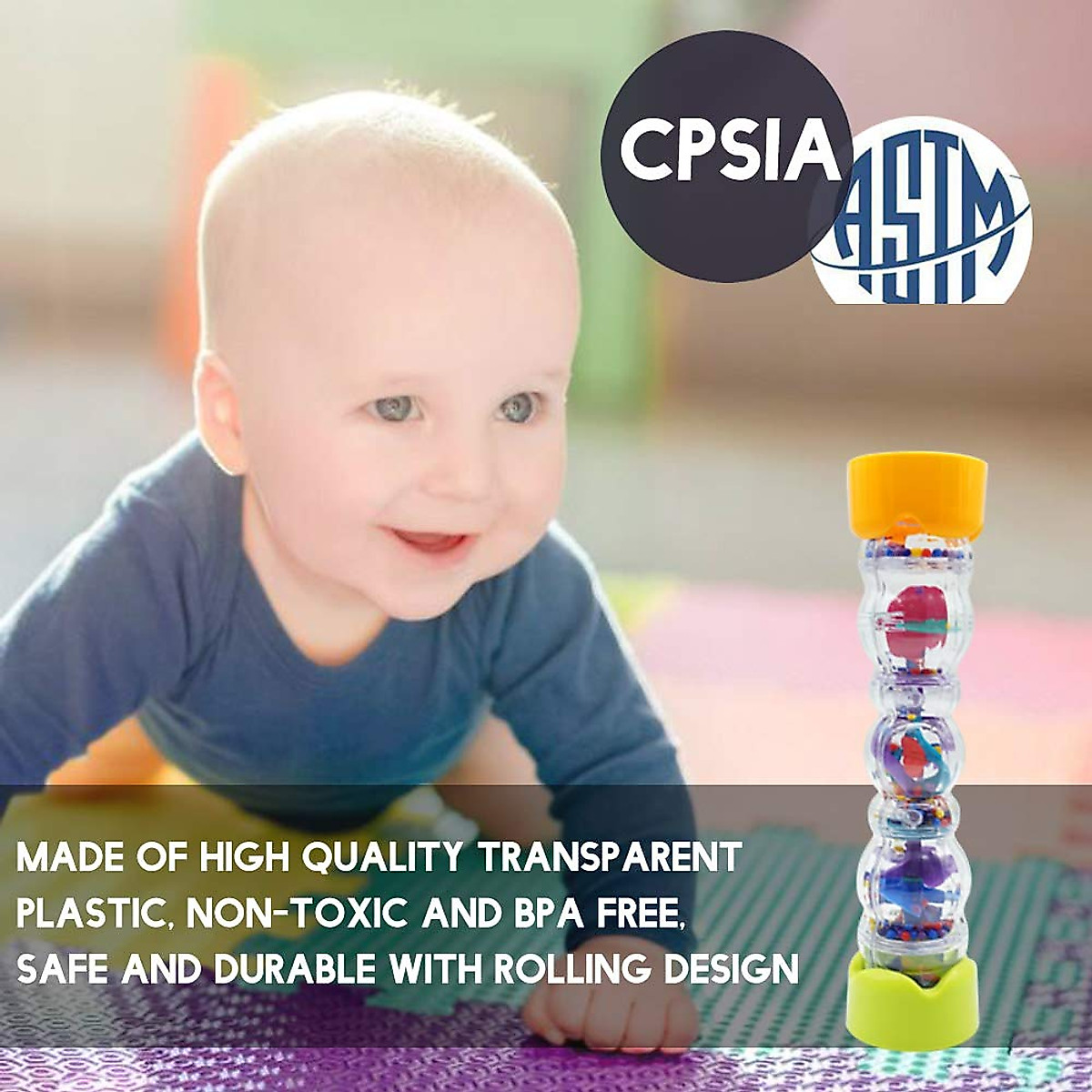 Here Fashion 11.8'' Baby Rainmaker Mini Shaker Toy, Rain Stick Musical Instrument Sensory Toys for Kids Toddlers, Colorful Beads