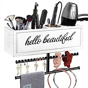 Rustic Hair Dryer Holder Wall Mounted,Hair Styling Tools & Accessories Organizer,Bathroom Supplies & hot Tools vanities Organizer Caddy,for Storage Flat Iron,Blow Dryer,Curling Iron,Headbands,Towel