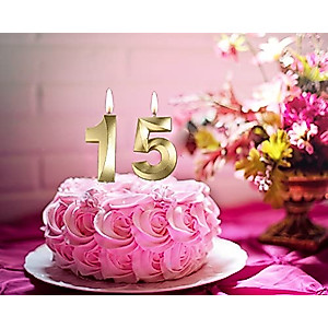 Gold 15th & 51 Birthday Candles,Gold Number 15 Cake Topper for Birthday Decorations Party Decoration