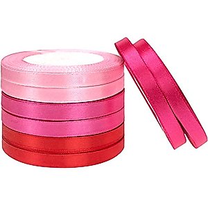 Llxieym Valentine's Day Satin Ribbon Gift Wrapping Ribbon for Valentine's Day Wedding Crafts Decoration DIY Supplies, 0.39 Inch Wide (red, Rose, Peach, Pink)