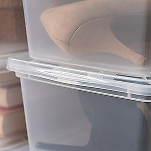 IRIS USA 6.7 Qt. Plastic Storage Container Bin with Latching Lid, Stackable Nestable Shoe Box Tote Shoebox Closet Organization School Art Supplies - Clear, 18 Pack