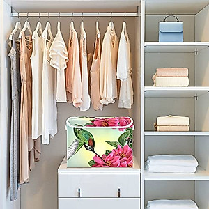 WELLDAY Green Hummingbird Flower Storage Baskets Foldable Cube Storage Bin with Lids and Handle, 16.5x12.6x11.8 In Storage Boxes for Toys, Shelves, Closet, Bedroom, Nursery