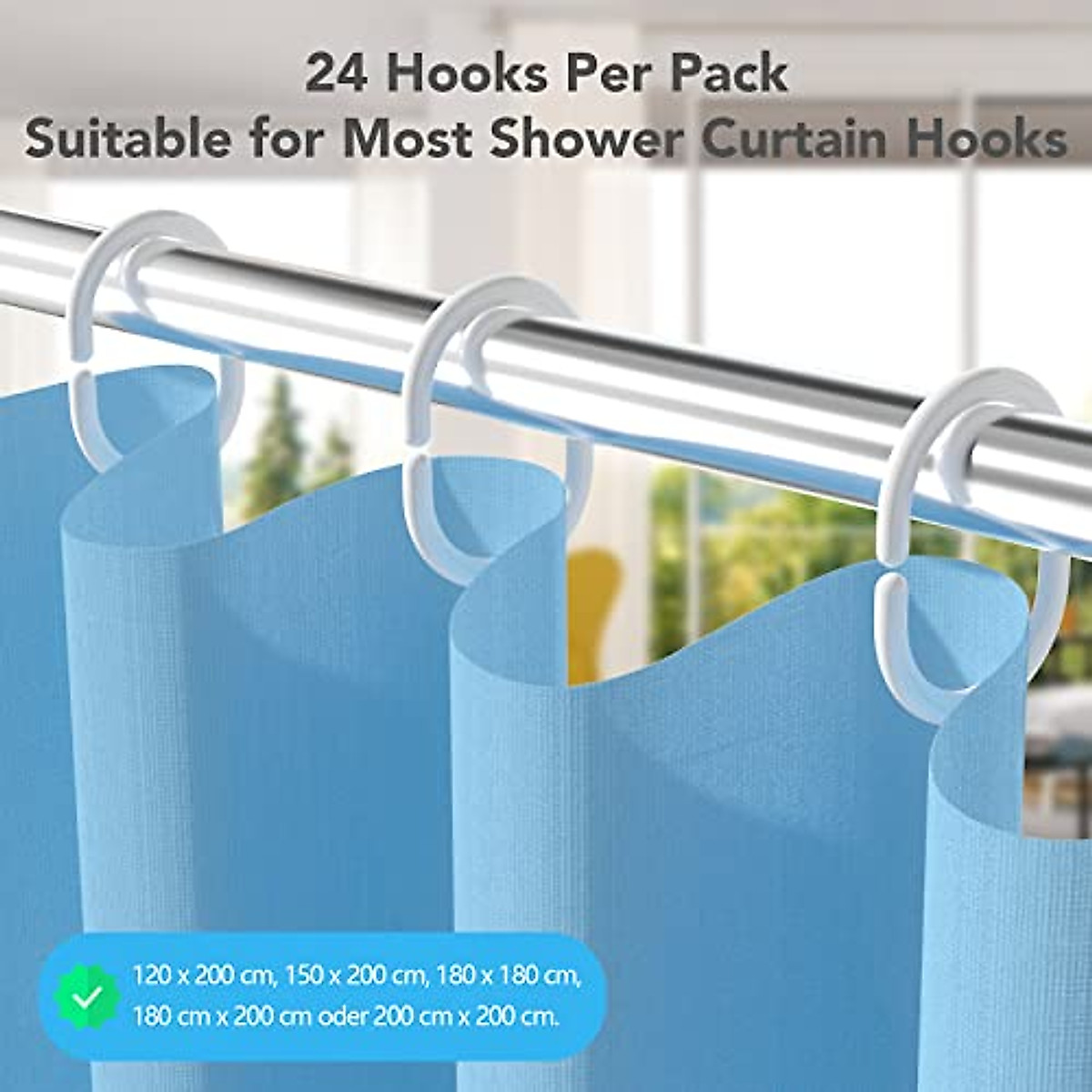 24 PCS Plastic Shower Curtain Rings,Curtain Rings Shower Curtain Hooks,Shower Curtain Rings Durable Bathroom Rings,Shower Window Rods (C-Shaped,White)